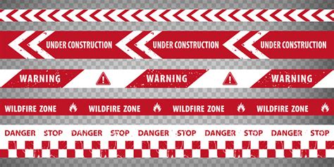 빨간색과 흰색 경찰 줄무늬 국경 건설 주의 폐쇄 산불 Zona 테이프 세트 위험 주의 그런 지 테이프 세트 투명한 배경에 디자인에 대한 경고 표시 주당순이익10 0명에 대한