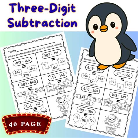 200 Subtraction Worksheets Three Digit Problems Multiple Choice