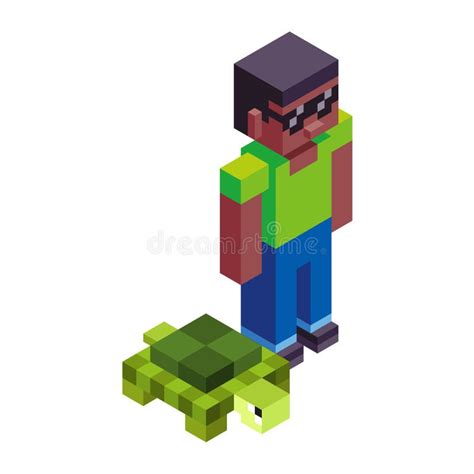 Isolated Guy Turtle Minecraft Vector Illustration Stock Vector