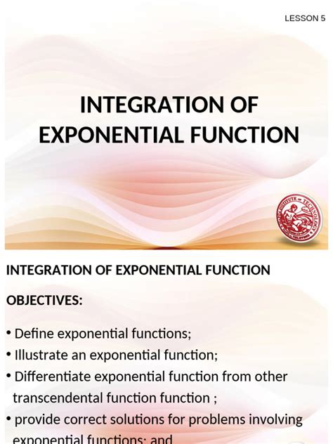 Lesson 5 Integration Of Exponential Function Pdf Integral Special