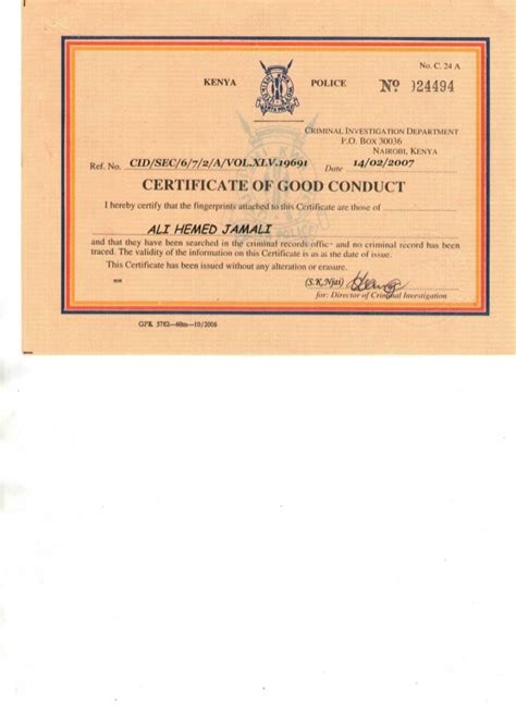 Certificate Of Good Conduct