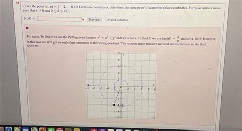solved given the point x y 2 6 in cartesian