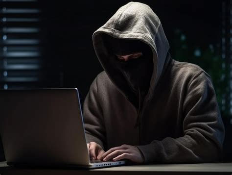 Hacker In A Hoodie Sitting At His Computer Premium Ai Generated Image