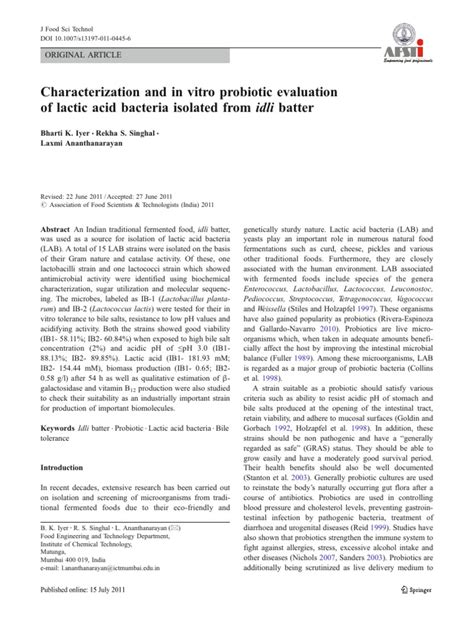 Invitro Probiotic Evaluation Of Lactic Acid Bacteria Pdf Probiotic