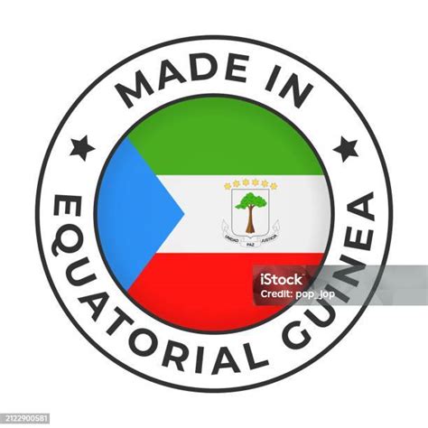 적도 기니에서 제작 벡터 그래픽 적도 기니의 국기와 적도 기니에서 만든 텍스트가 있는 둥근 간단한 라벨 배지 엠블럼 흰색 배경에 고립 3차원 형태에 대한 스톡 벡터 아트 및