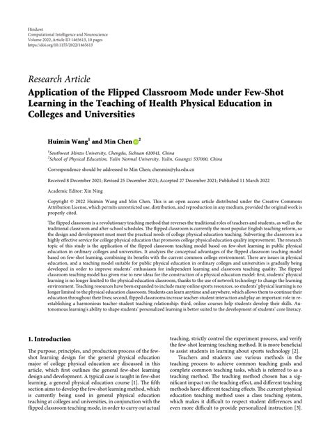 Pdf Application Of The Flipped Classroom Mode Under Few Shot Learning In The Teaching Of