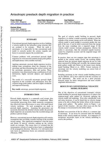 Anisotropic Psdm In Practice Pdf Anisotropy Chemistry