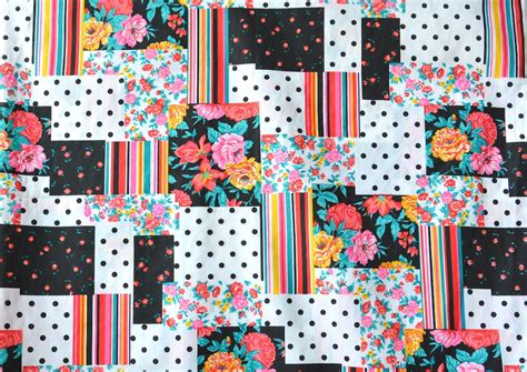 Vintage Faux Patchwork Cotton Fabric Faux Quilt Square Floral Rainbow White Black Polka Dot Vintage Faux Patchwork Cotton Fabric Faux Quilt Square Floral Rainbow White Black Polka Dot