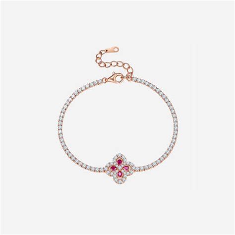 Lab Grown Ruby 925 Sterling Silver Flower Shape Bracelet Etsy