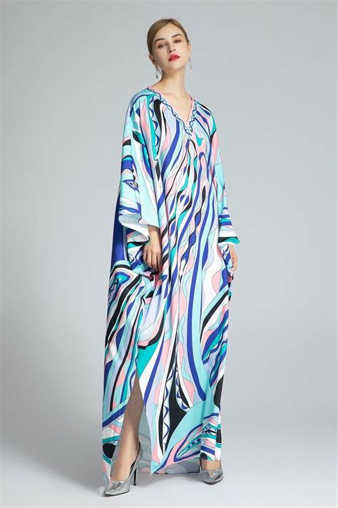 Fashionsierra Printed Knitted Loose Design Long Spit Fashion Dresses