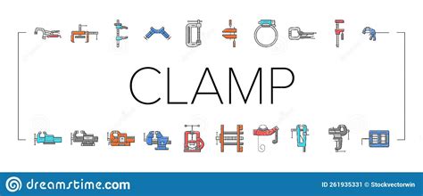 Clamp Vice Grip Tool Metal Icons Set Vector Stock Illustration Illustration Of Item Tool