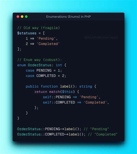 php enums cleancode webdev laravel codeigniter rahul kumar rajput