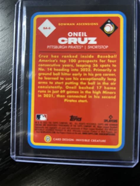 Oneil Cruz 2022 Bowman Chrome Baseball Bowman Ascensions Rc Ba 6 Case