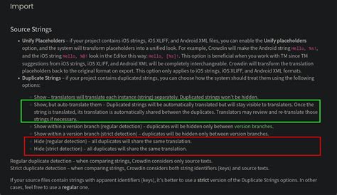Crowdin Configuration Regarding Import → Source Strings → Duplicate