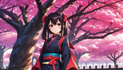 Beautiful Anime Girl In Forest Digital Art Stock Illustration