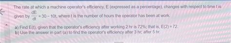 Solved The Rate At Which A Machine Operator S Efficiency E Chegg