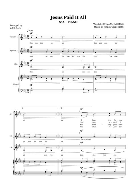 Jesus Paid It All Ssa Trio Or Choir Piano Accompaniment Arr