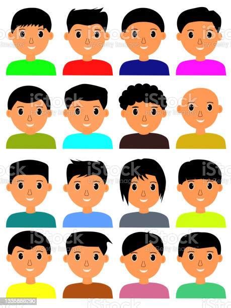 흰색 배경에 고립 된 다양한 헤어 스타일을 가진 아바타 만화 소년 세트 귀여운에 대한 스톡 벡터 아트 및 기타 이미지 귀여운 남성 남자 Istock