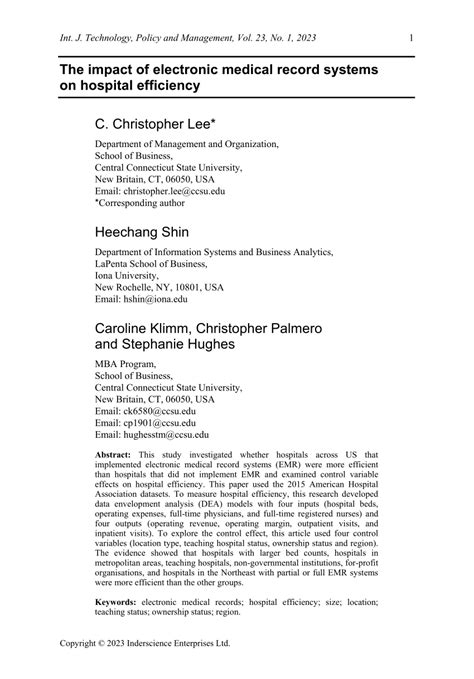 Pdf The Impact Of Electronic Medical Record Systems On Hospital