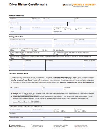 21 Driver Questionnaire Templates In Pdf Doc Xls