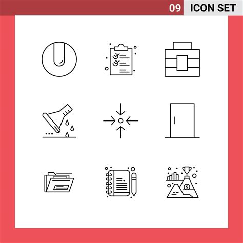 Modern Set Of 9 Outlines Pictograph Of Collapse Test Tube Briefcase