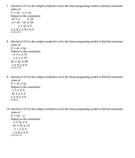 Solved Section Use The Simplex Method To Solve The Chegg