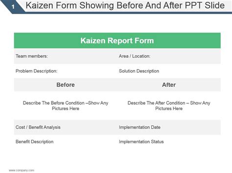 kaizen form showing before and after ppt slide powerpoint slide