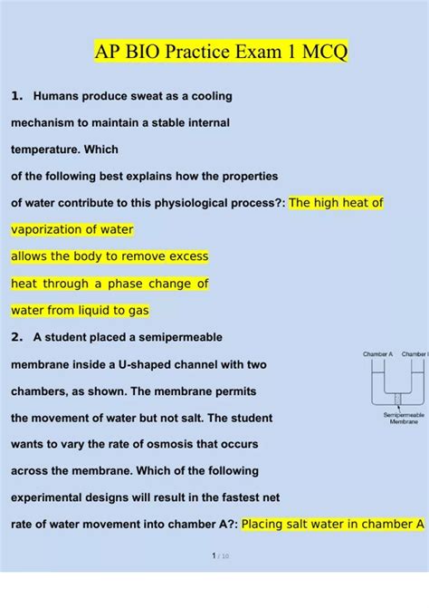 Ap Biology Practice Exam 1 Mcq Questions With 100 Correct Answers