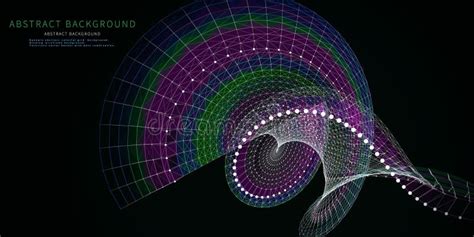 abstract background twisting wireframe grid from color faces and dots