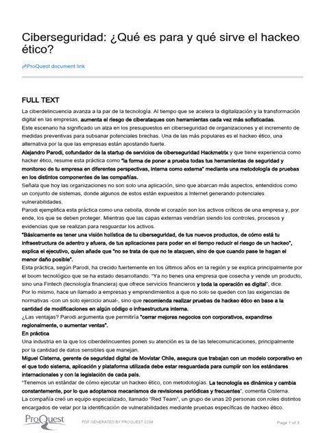 Ciberseguridad Qué Es Para Y Qué Sirve El Hackeo Pdf