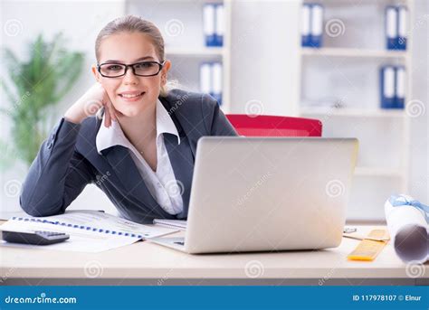 Woman Architect Working On The Project Stock Image Image Of Computer