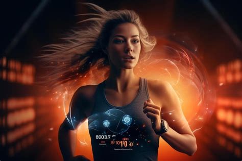 Premium Photo Woman Running Or Futuristic Fitness Tracking With Smart