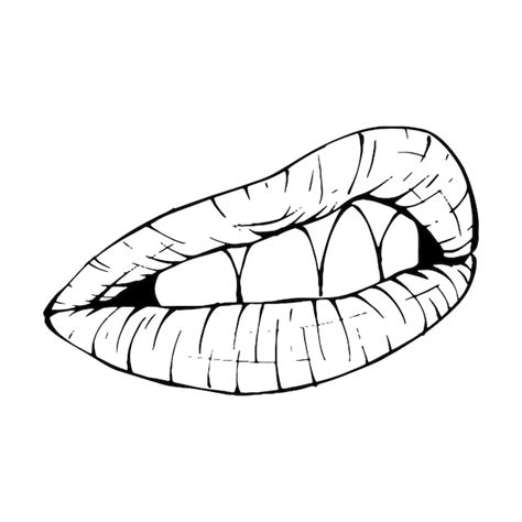 Premium Vector Mouth Lips Sketch Vector Illustration Line Art