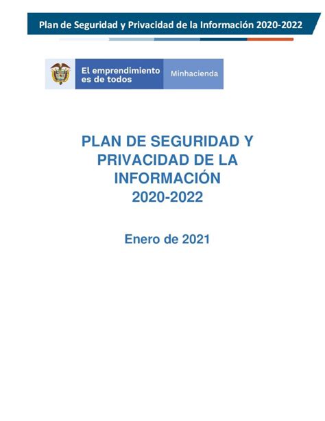 Pdf Plan De Seguridad Y Privacidad De La InformaciÓn 2020 · 2021 1