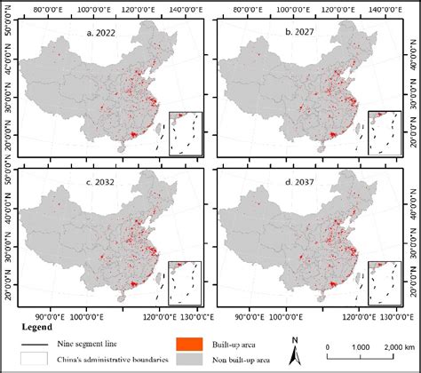 Simulation Results Of Urban Sprawl In China In A 2022 B 2027 C Download Scientific