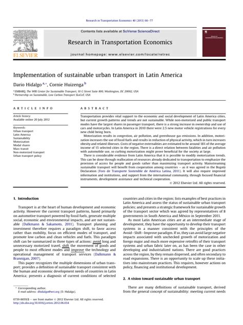 Implementation Of Sustainable Urban Transport In Latin America Pdf