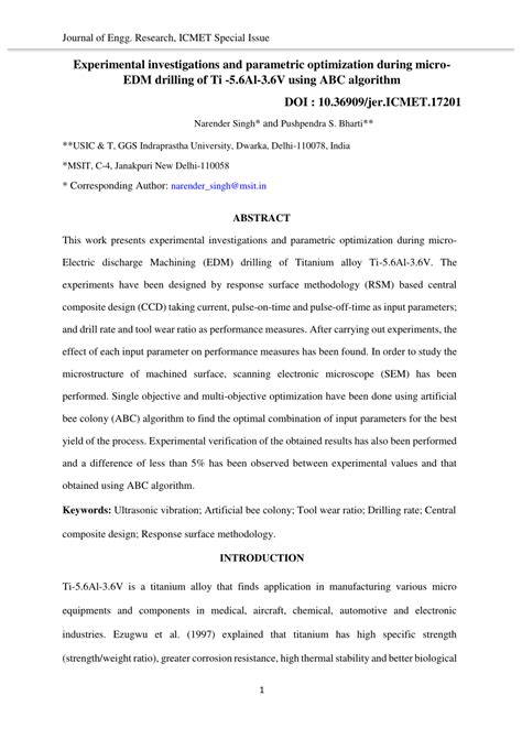 Pdf Experimental Investigations And Parametric Optimization During Micro Edm Drilling Of Ti 5