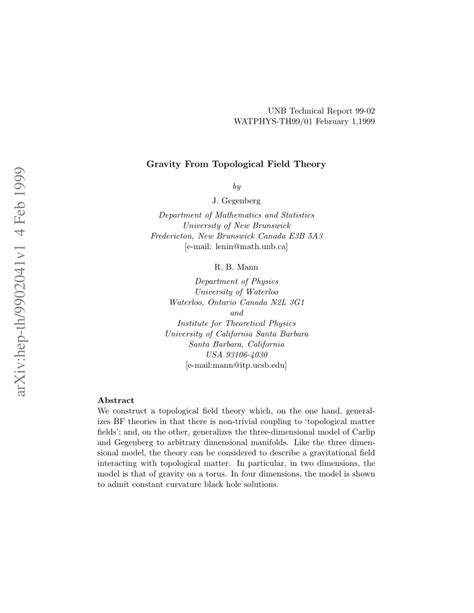 Pdf Gravity From Topological Field Theory