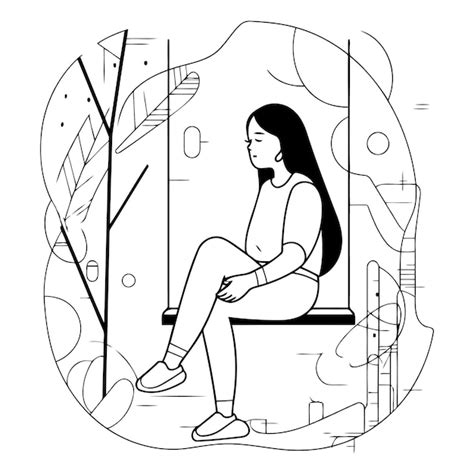 Premium Vector Vector Illustration Of A Girl Sitting In A Bench In