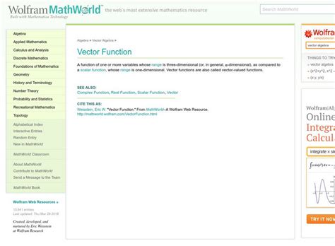 Wolfram Math World Vector Function Handout For 9th 10th Grade Lesson Planet