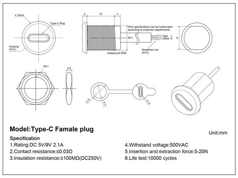 Panel Mount Usb C Female Connector With Dust Cap Jst Ph 2 0 Connector