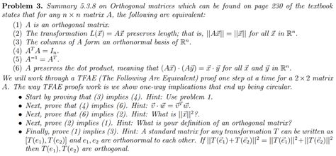 Solved Problem 3 Summary 538 On Orthogonal Matrices Which