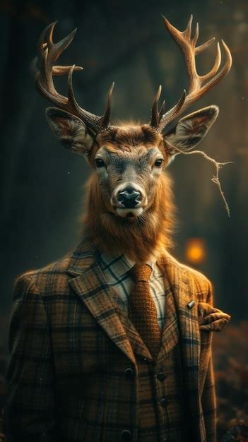 Premium Photo Dapper Deer In A Tweed Suit Accessorized With A Pocket