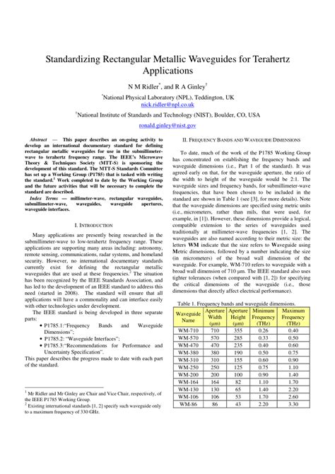 Pdf Standardizing Rectangular Metallic Waveguides For Terahertz Applications