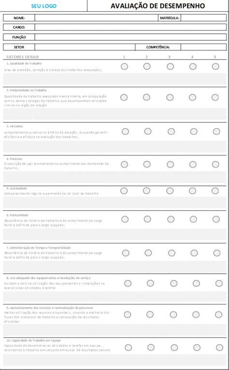 Formulário De Avaliação De Desempenho Para Download