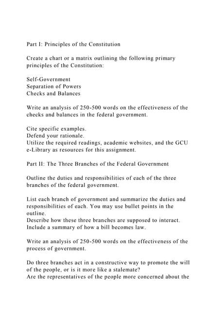 Part I Principles Of The Constitutioncreate A Chart Or A Matrdocx