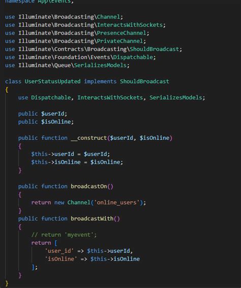 Events I M Using Laravel 10 And I Want To See Online Users In Console Log In