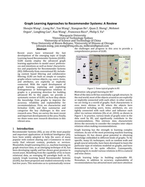 Pdf Graph Learning Approaches To Recommender Systems A Review
