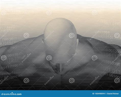 3d Rendering Of Human Head With Binary Code Stock Illustration