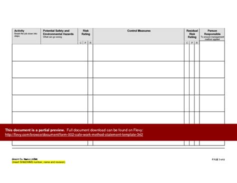 Form 002 Safe Work Method Statement Template Word